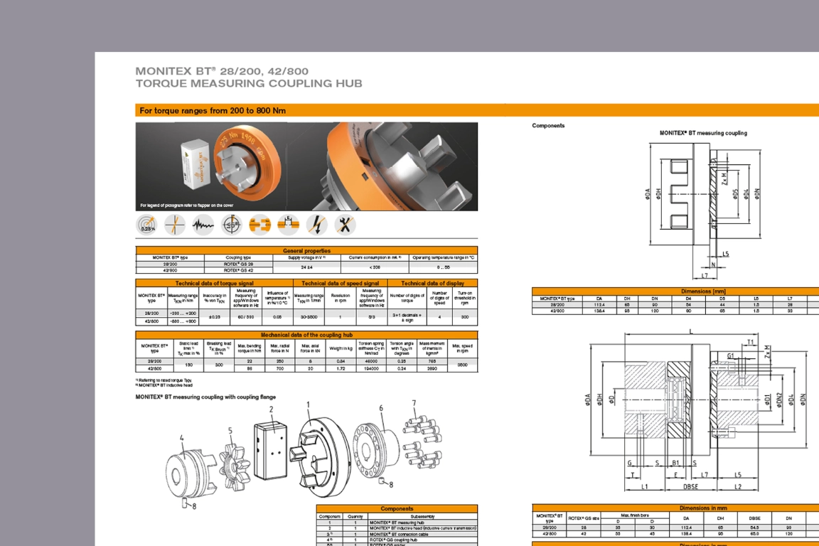 MONITEX BT torque measuring coupling hub with ROTEX
